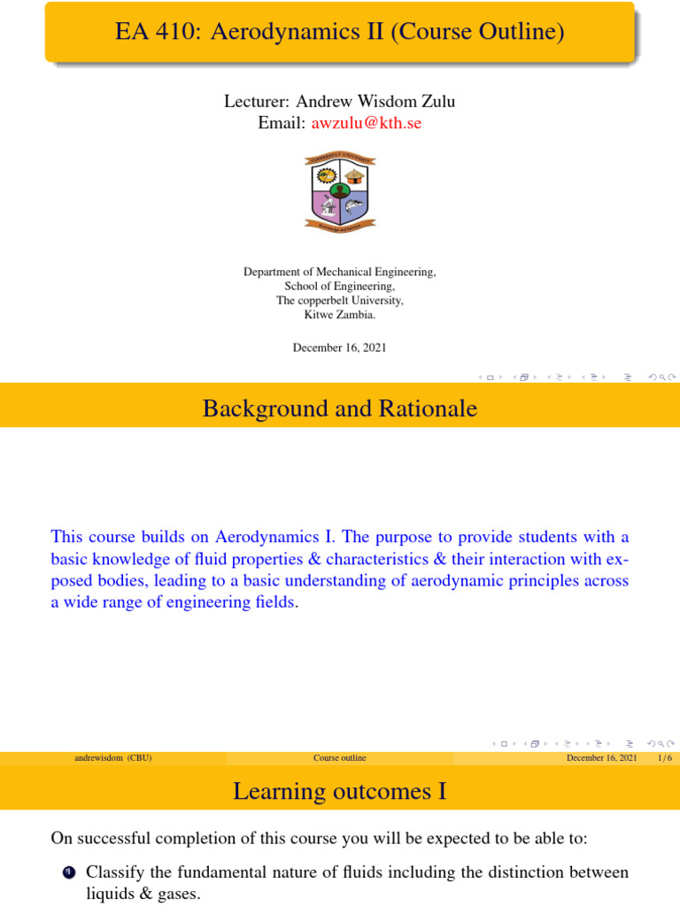 Ea 410 Aerodynamics Ii Course Outline | PDF | Aerodynamics | Fluid Dynamics