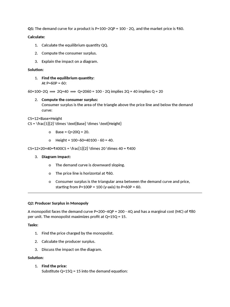 Demand and Surplus Analysis in Economics | PDF | Economic Surplus ...