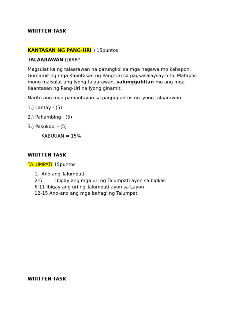 Written Task Filipino 8 | PDF