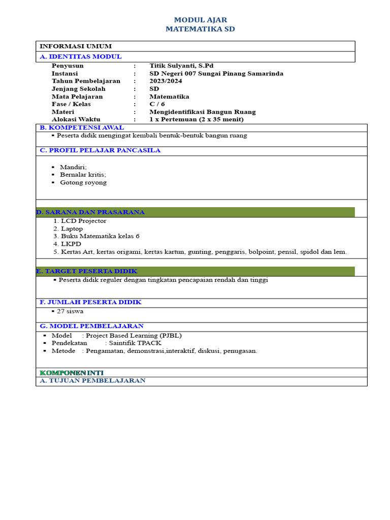 Modul Ajar MTK | PDF