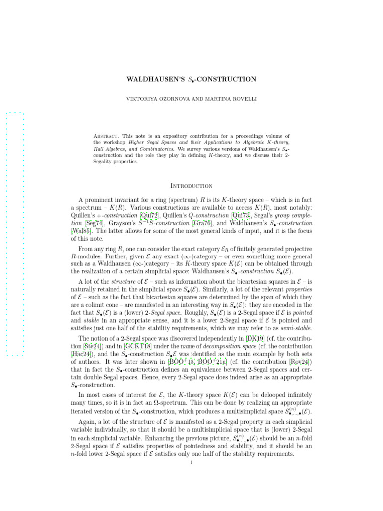 Waldhausen's S•-Construction Overview | PDF | Ring (Mathematics) | Category Theory