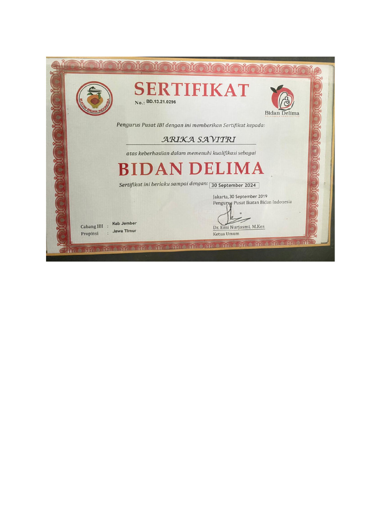 Sertifikat Bidan Delima | PDF