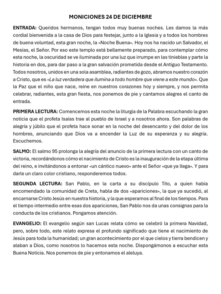 Moniciones para Celebraciones Navideñas | PDF | eucaristía | Cristo ...