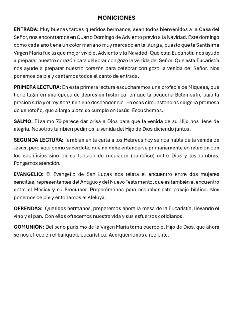 Reflexiones del Cuarto Domingo de Adviento | PDF | eucaristía | Cristo ...