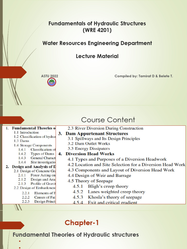 Fundamentals of Hydraulic Structures - Chapter - 1 | PDF | Dam | Discharge (Hydrology)