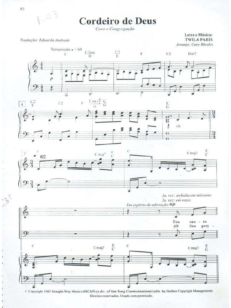 Partitura Cordeiro de Deus | PDF