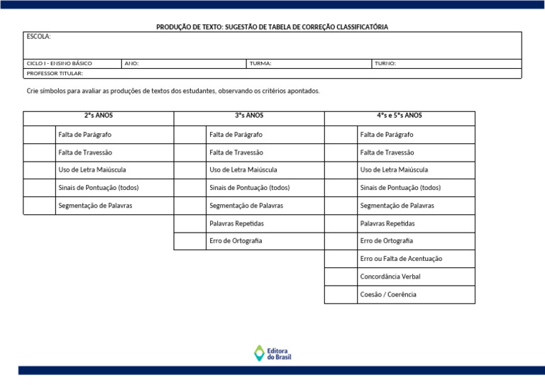 Tabela Correcao Producao Texto | PDF