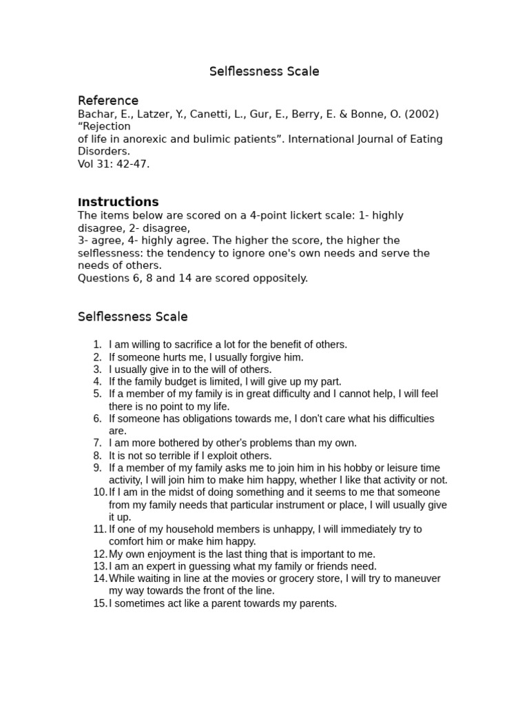 Selflessness Scaleenglishinstructions | PDF