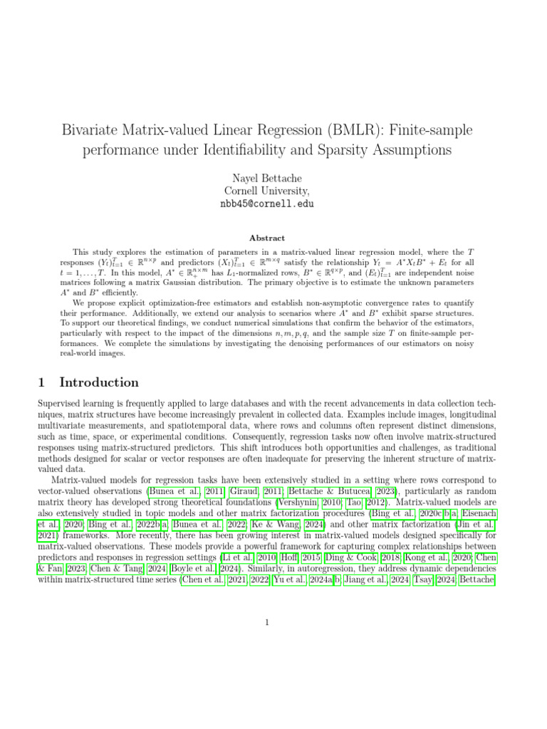 Bivariate Matrix-valued Linear Regression BMLR | PDF | Matrix (Mathematics) | Linear Regression