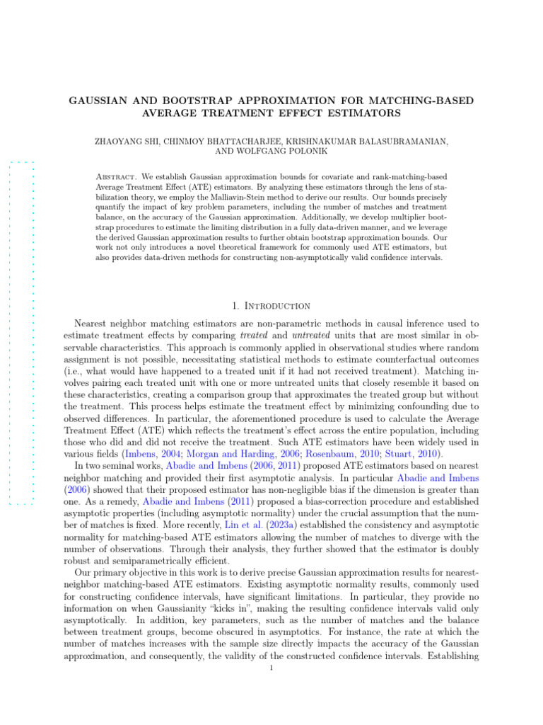 Gaussian and Bootstrap Approximation For Matching-Based Average Treatment Effect Estimators ...