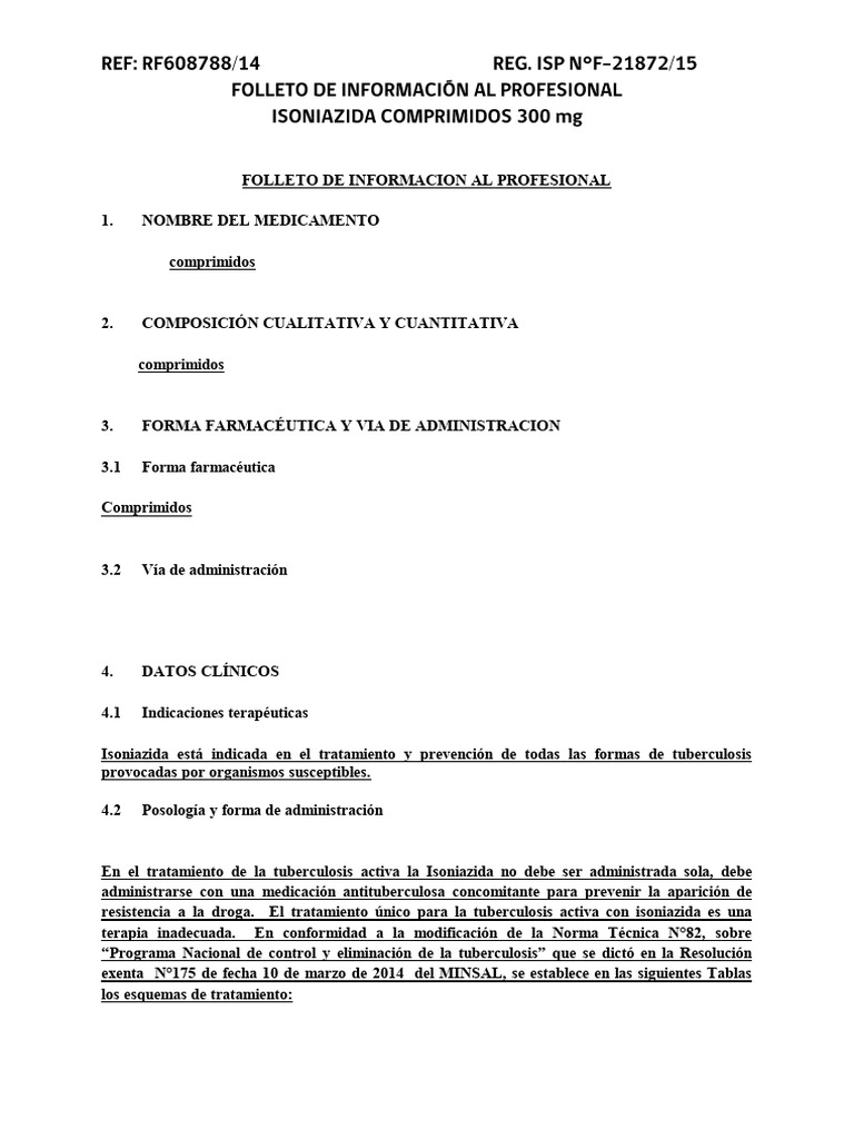 Isoniazida Comprimidos 300mg | PDF | Tuberculosis | VIH