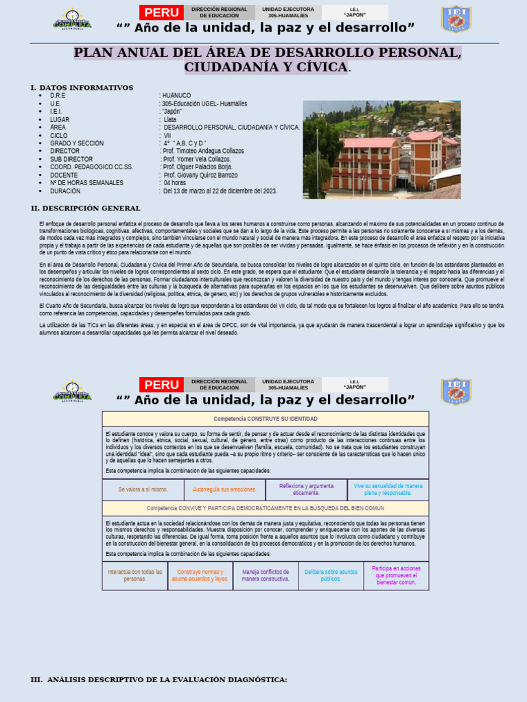 Plan Anual DPCC 4° | PDF | Aprendizaje | Enseñando