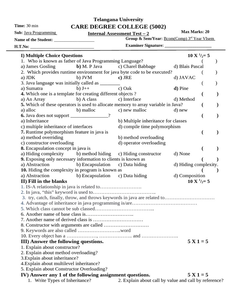 Bcomcomp Iiiyr Visem Java Pdf Method Computer Programming Inheritance Object Oriented