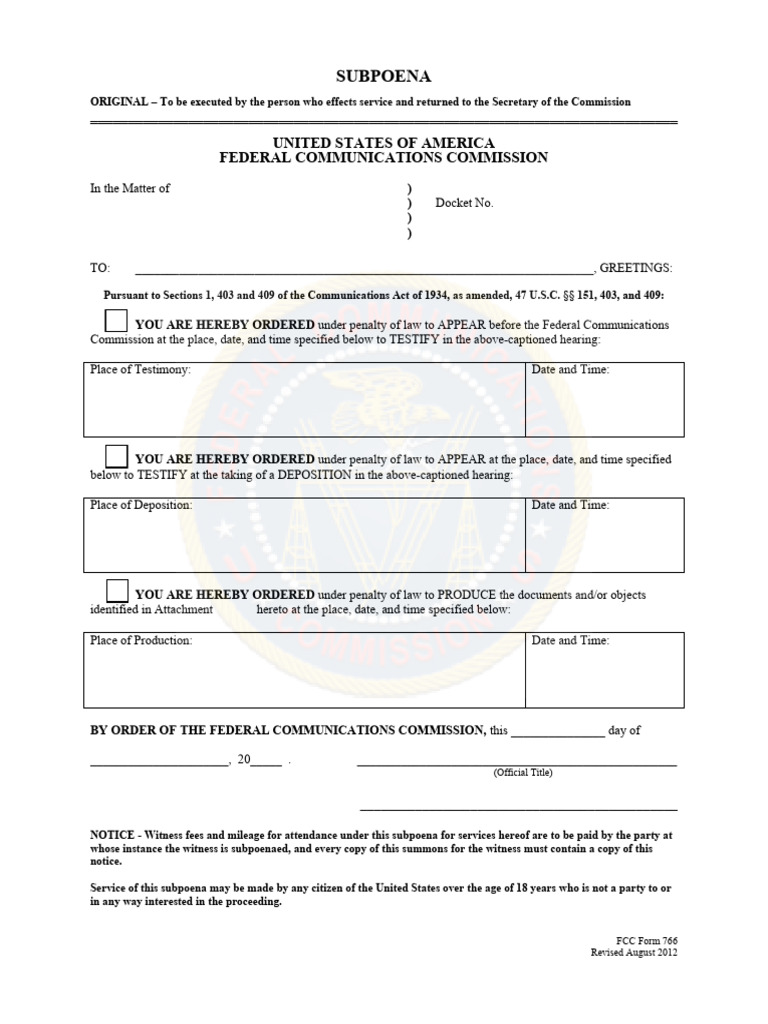 766 | PDF | Subpoena | Deposition (Law)