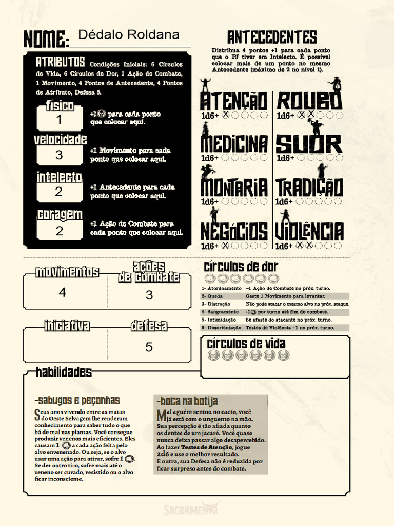Sacramento RPG Livro Basico Compactado Ficha1 | PDF
