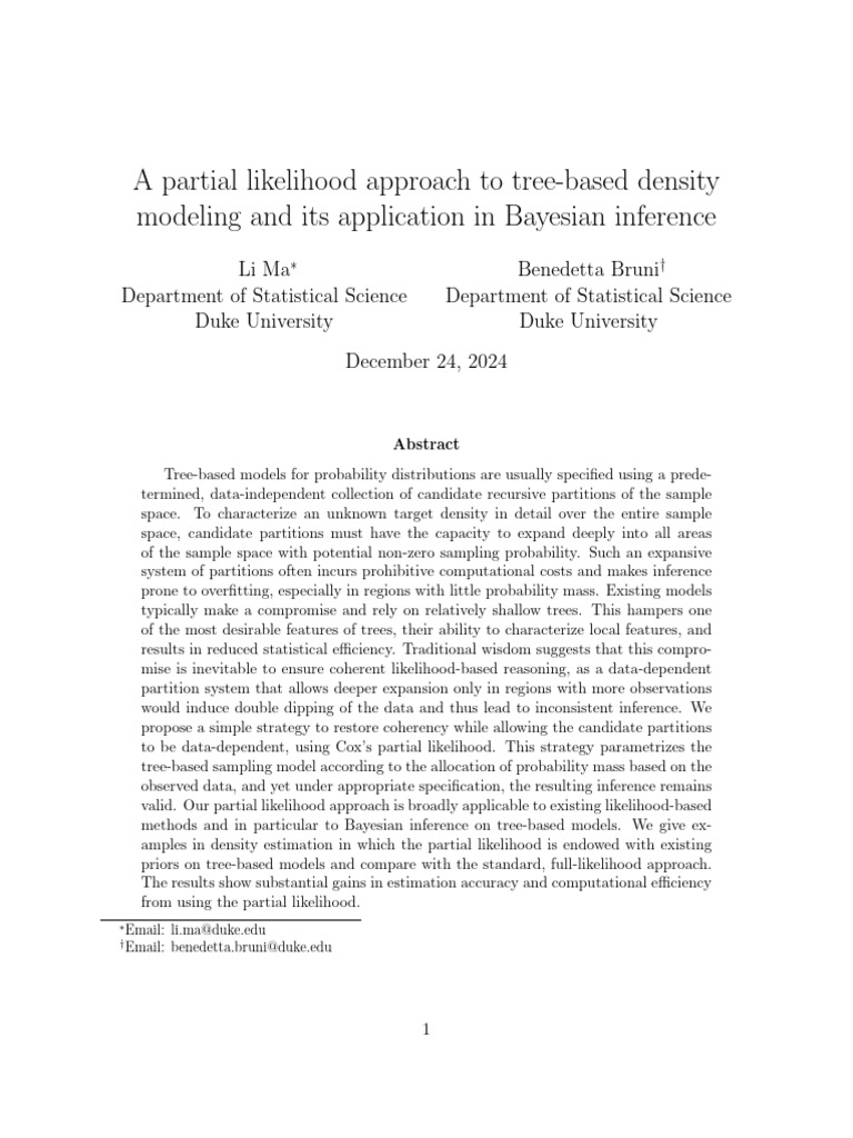 A Partial Likelihood Approach To Tree Based Density Modeling And Its Application In Bayesian