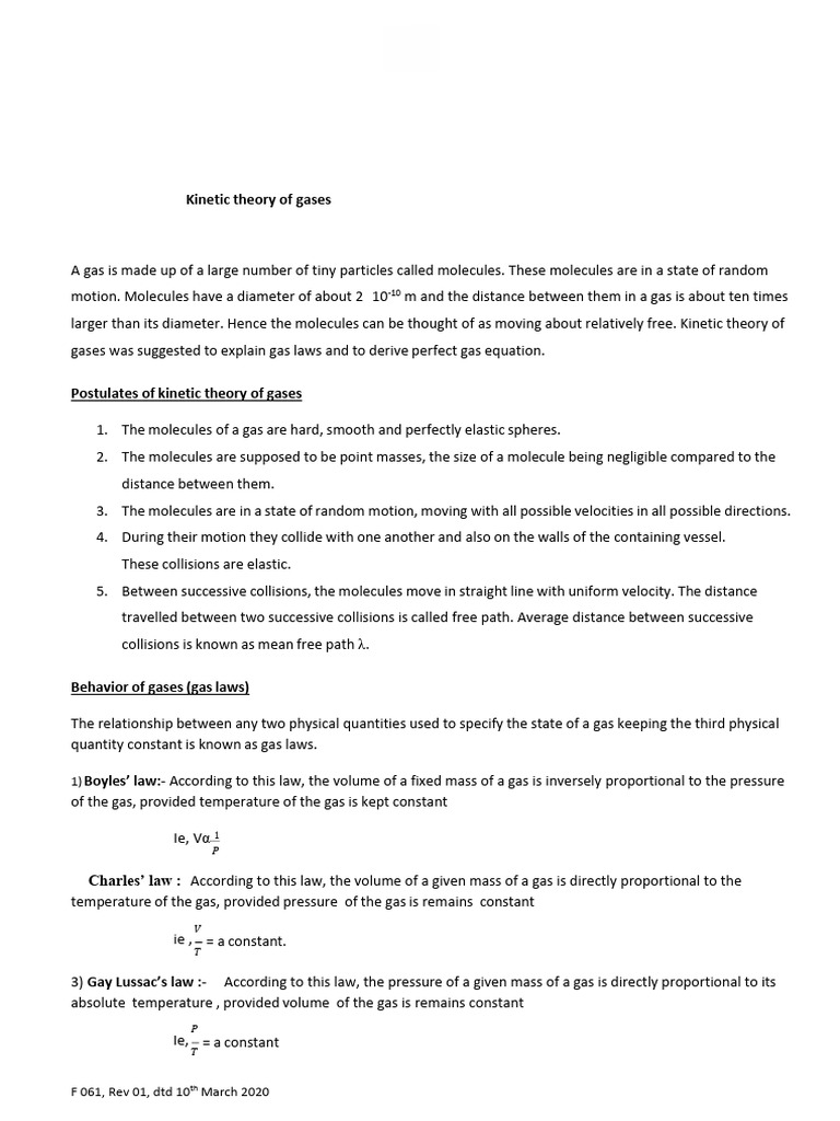 Kinetic Theory of Gases Overview | PDF | Gases | Temperature