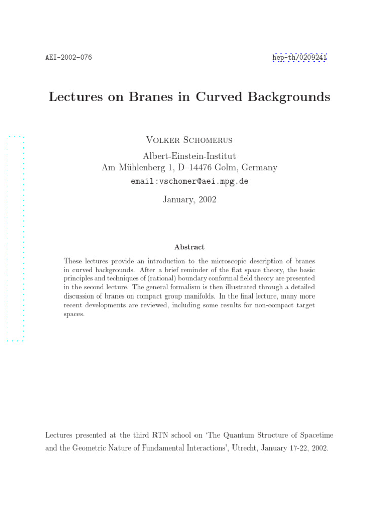 Lectures On Branes In Curved Backgrounds Pdf String Theory Quantum Field Theory