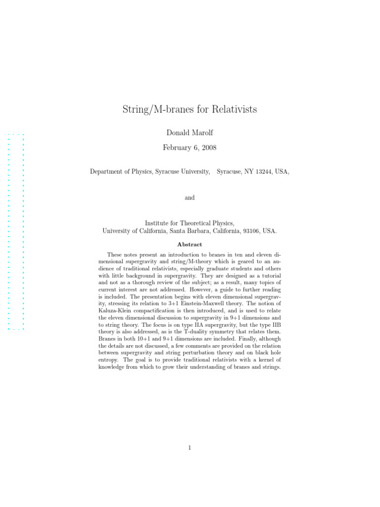Strings-M-branes For Relativists | PDF | String Theory | Dimension