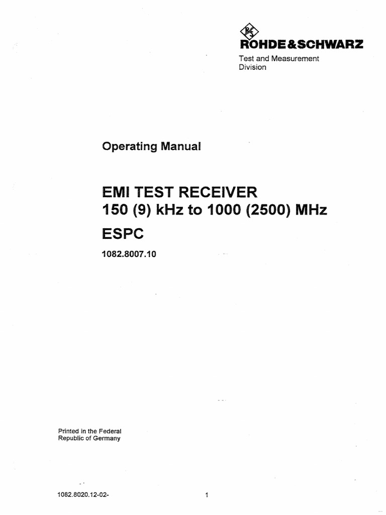 Rohde-Schwarz Espc-1082.8007.10 9khz-2500mhz Emi Test Receiver 1999 Op ...