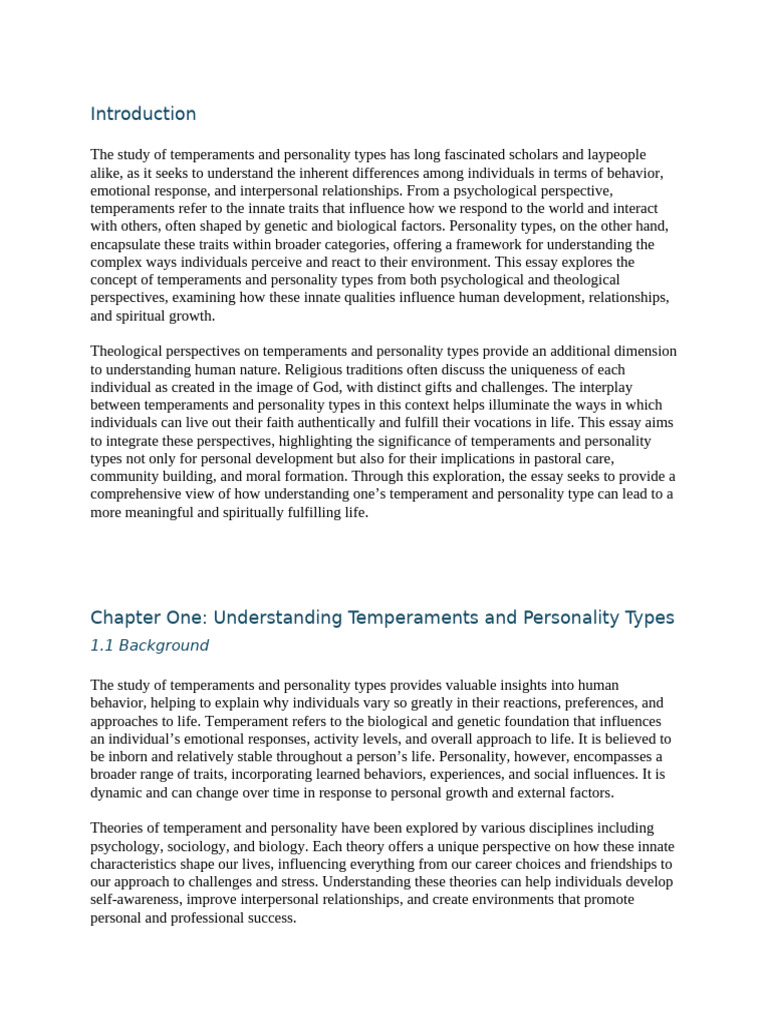 Temperaments and Personality Types | PDF | Temperament | Personality Type