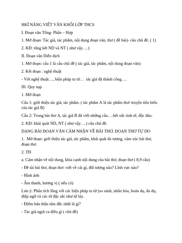 KĨ NĂNG VIẾT VĂN KHỐI LỚP THCS | PDF