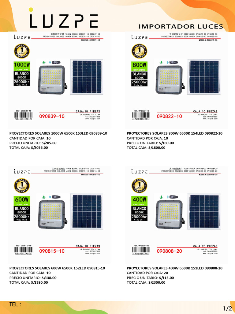 Proyectores Solares: Precios y Modelos | PDF