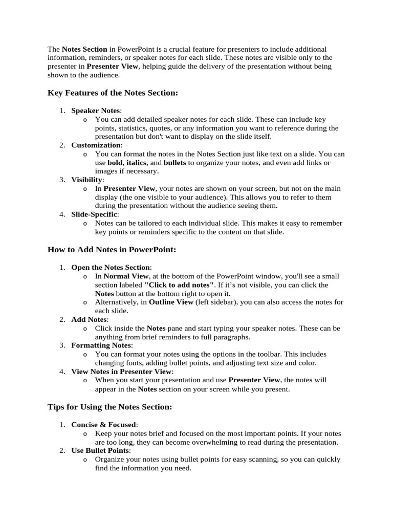 PowerPoint Notes Section Guide | PDF | Microsoft Power Point | Page Layout