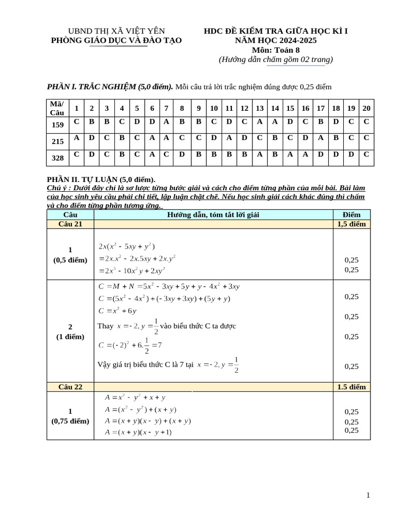 HDC Toan 8 GK1 2024-2025 - Hoa Thân | PDF