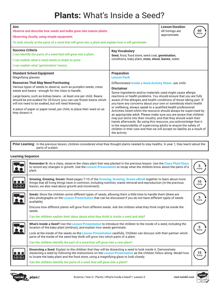 Lesson Plan What_s Inside a Seed | PDF | Seed | Germination
