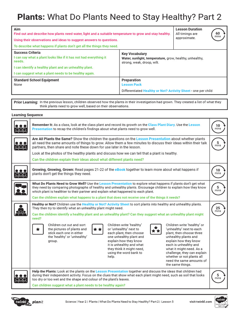 Lesson Plan What Do Plants Need To Stay Healthy - Part 2 | PDF | Plants ...