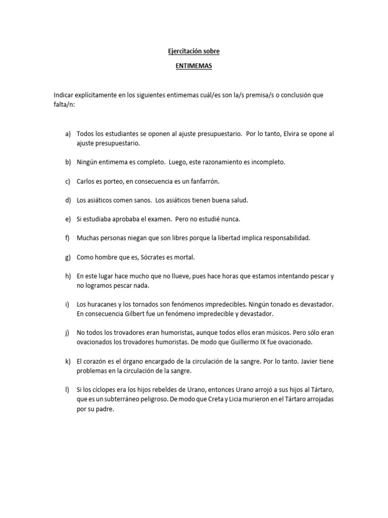 Ejercitación Sobre Entimemas | PDF