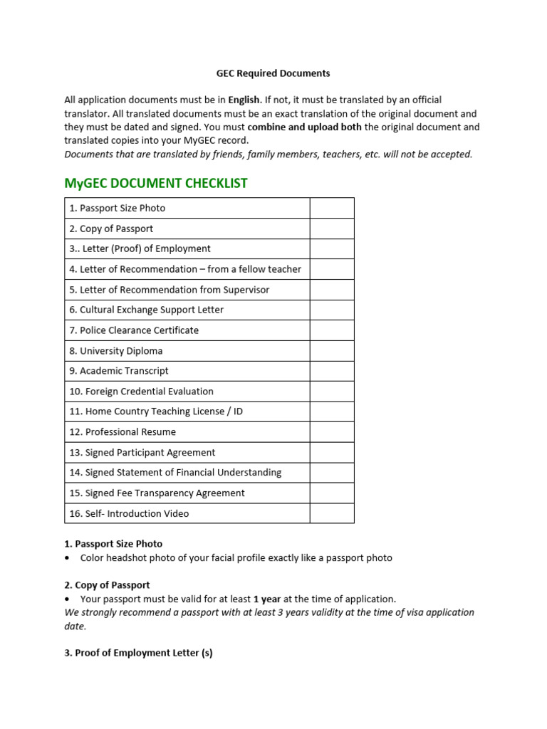 Gec Required Documents List | PDF | Credential | Passport