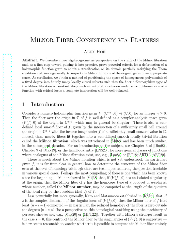 Milnor Fiber Consistency Via Flatness | PDF | Functions And Mappings | Algebra