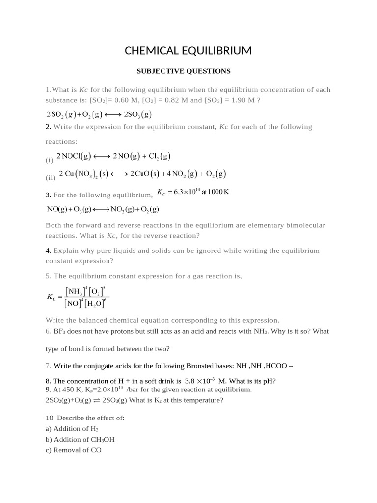 Chemical Equilibrium Assignment | PDF