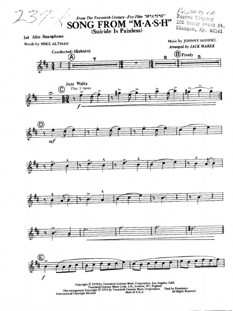 Song From Mash (Marek) 22 Pages | PDF