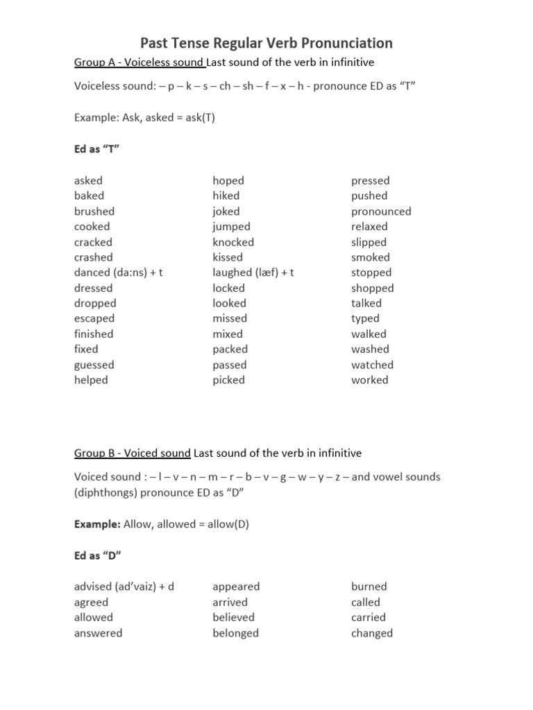 Past Tense Regular Verb Pronunciation | PDF | Linguistics