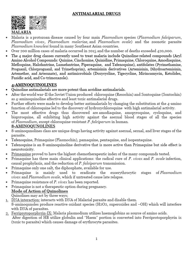 Antimalarial Drugs 4 8 Aminoquinolones | PDF | Malaria | Plasmodium