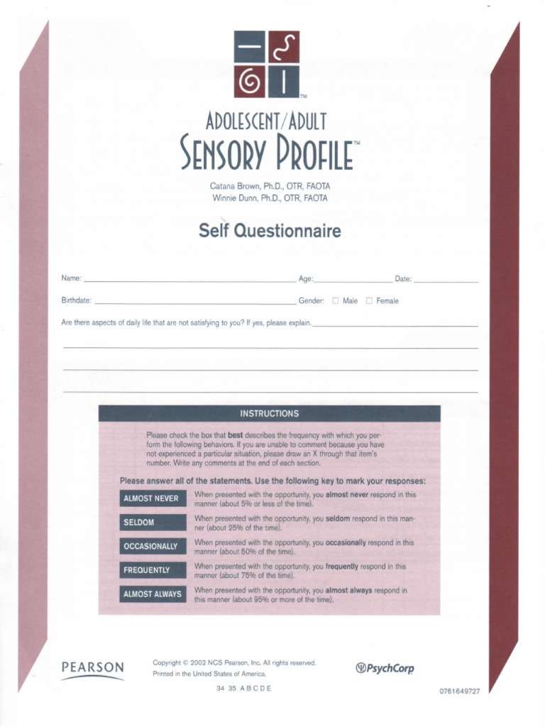 Adolescent Adult Sensory Profile | PDF
