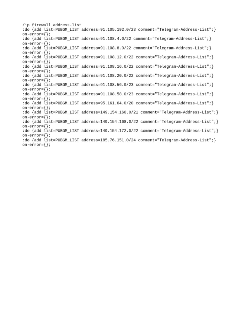 Telegram IP Address List for Firewall | PDF