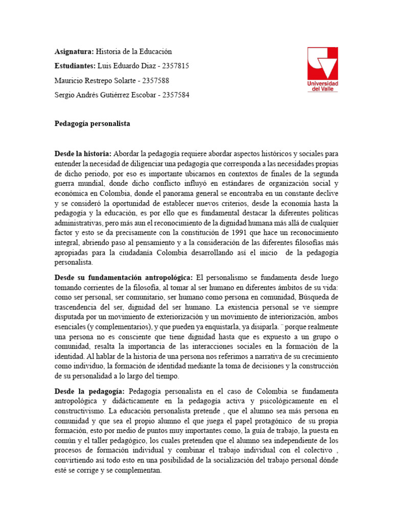 Pedagogia Personalista | PDF | Pedagogía | Educación en artes liberales