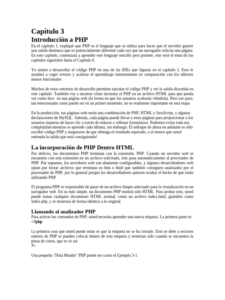 Capítulo 3, Introduccion A PHP | PDF | Php | Lenguaje de programación