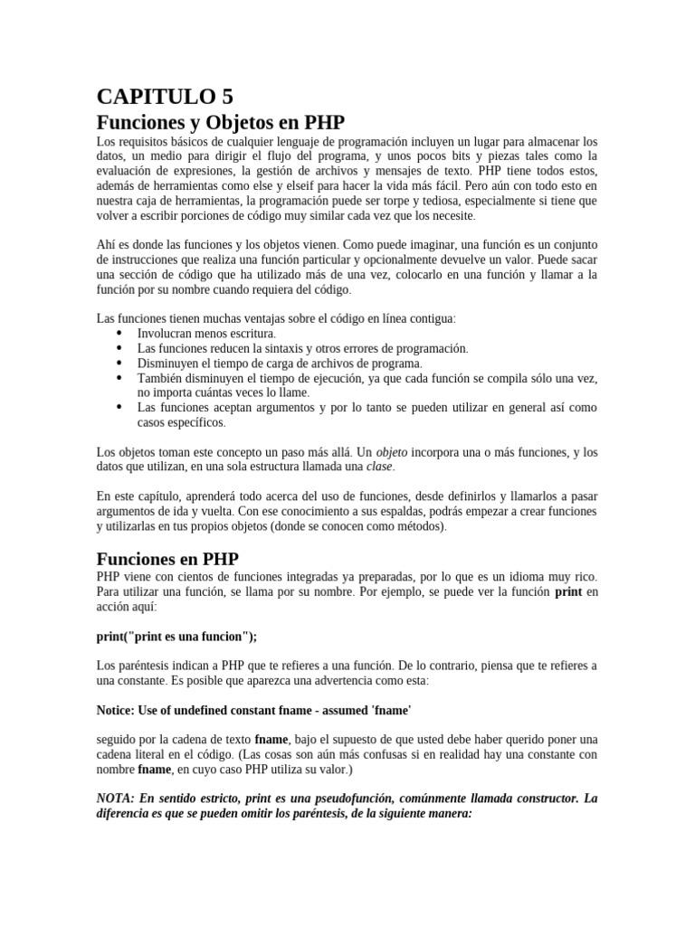 Capítulo 5, Funciones y Objetos en PHP | PDF | Objeto (informática ...