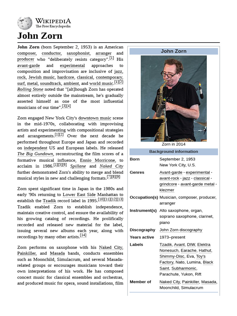 John Zorn: Avant-Garde Music Pioneer | PDF