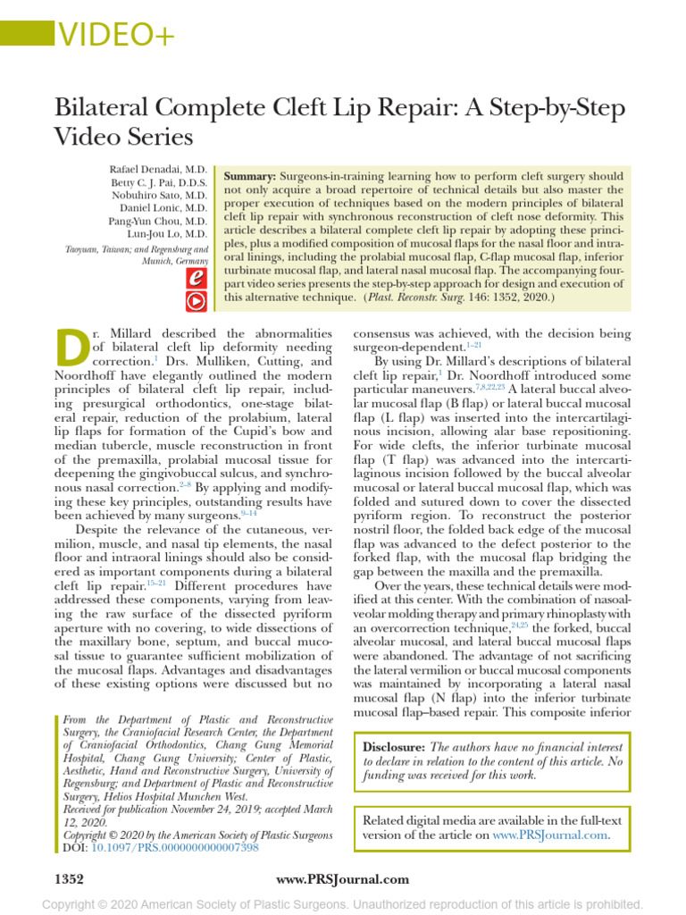 Bilateral Complete Cleft Lip Repair. A Step by Step Video Series | PDF