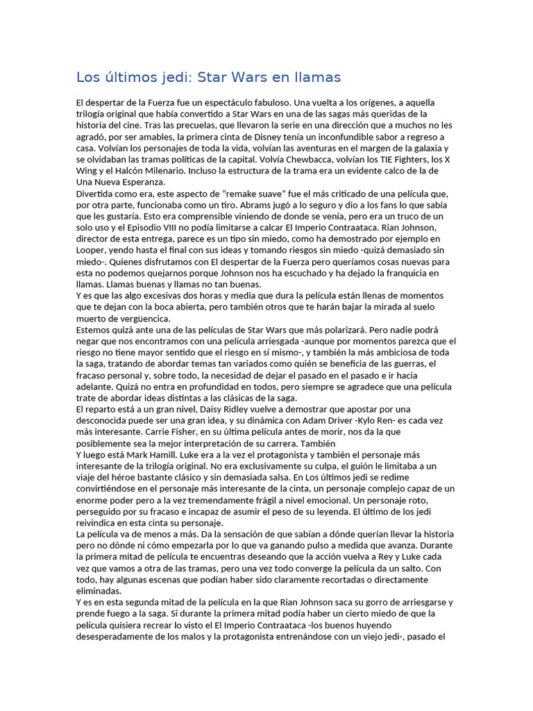 The Last Jedi | PDF | Guerra de las Galaxias | Luke Skywalker