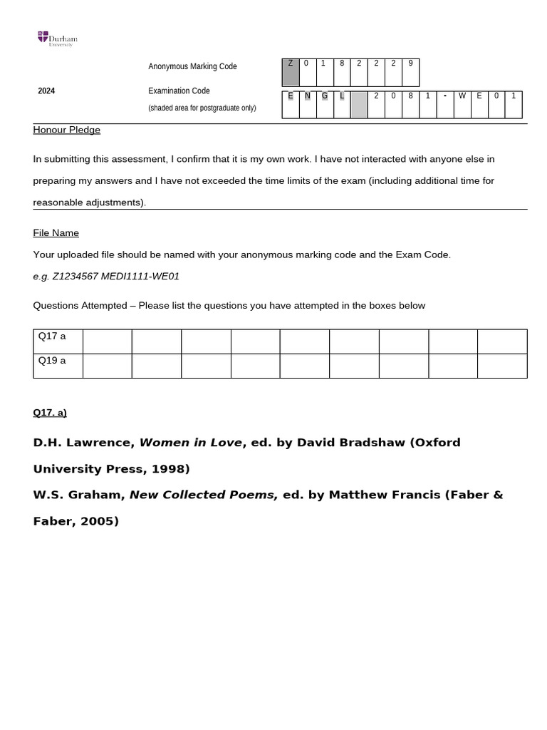 Answer Template | PDF | To The Lighthouse | Virginia Woolf