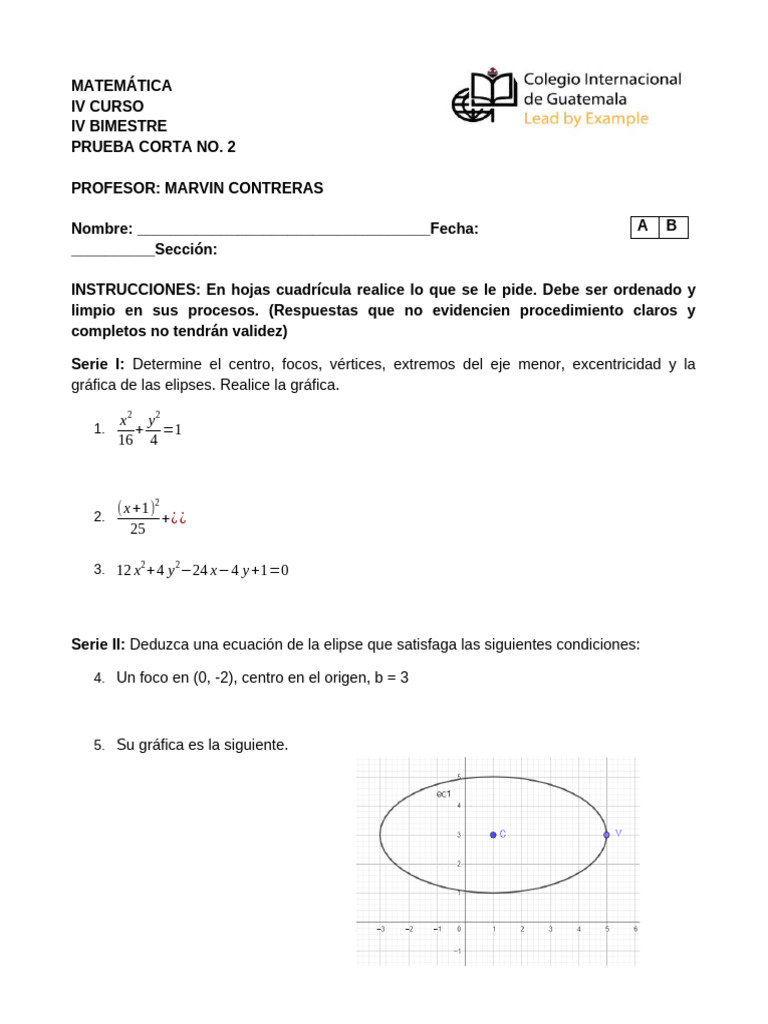 Prueba Corta No. 2 Matemática IV U | PDF