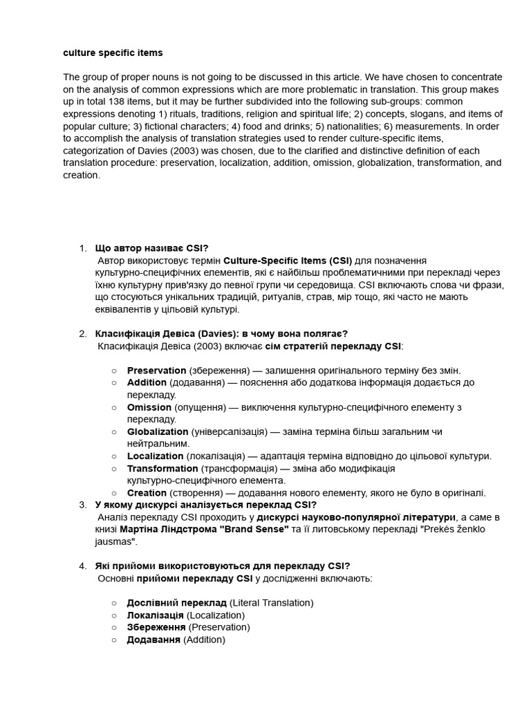 Culture Specific Items | PDF