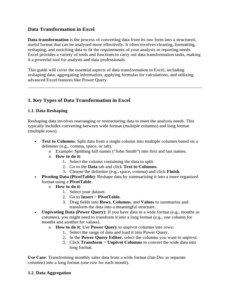 Data Transformation in Excel | PDF | Microsoft Excel | Computing